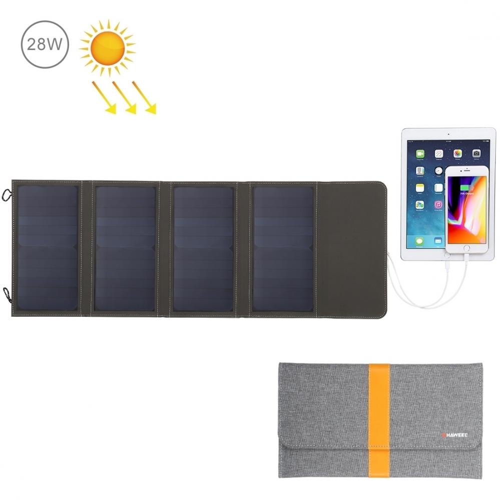 Vikbar Solcellspanel 28Watt med 2x USB-utgångar Haweel | kamda.se