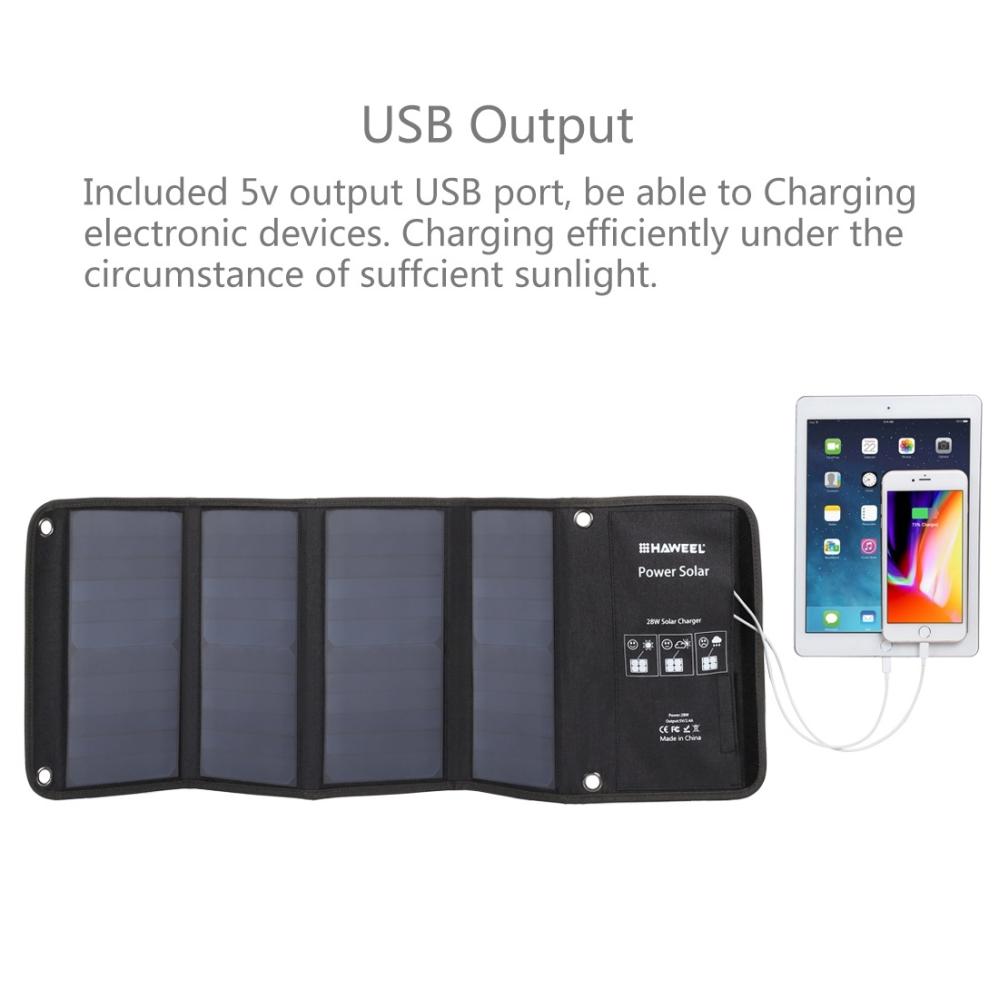 Vikbar Solcellspanel med 2x USB-utgångar Haweel | kamda.se